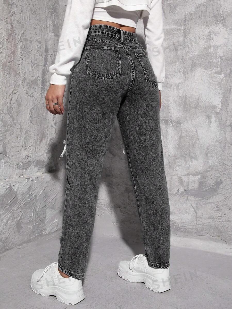 SHEIN EZwear High Waist Ripped Mom Jeans | SHEIN USA