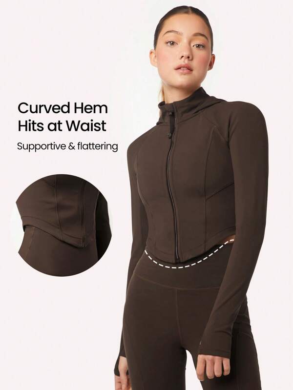 GLOWMODE FeatherFit™ Cropped Curve Hem Zip-Up Jacket | SHEIN