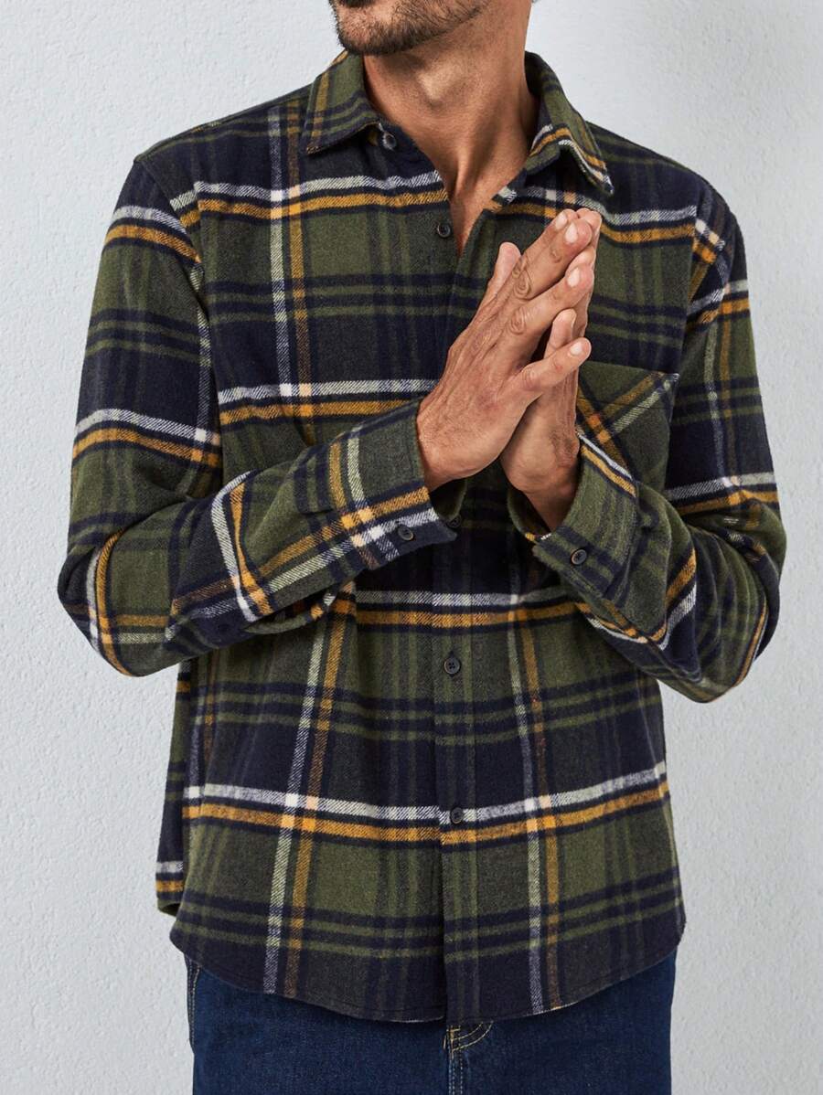 Men Plaid Print Pocket Patched Button Up Shacket | SHEIN UK