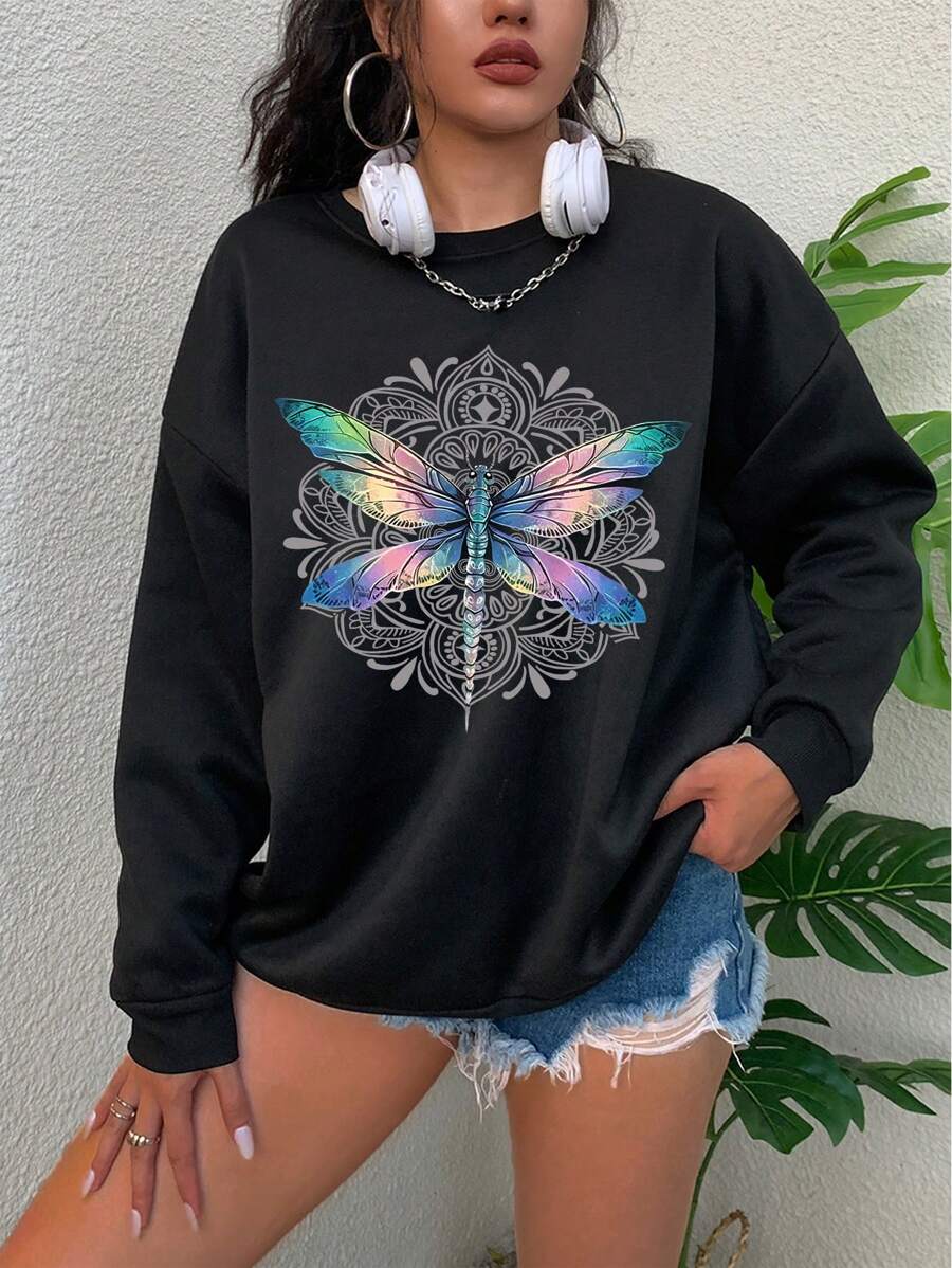 SHEIN EZwear Plus Dragonfly Print Sweatshirt | SHEIN USA