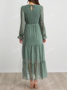 BTFBM Ditsy Floral Print Flare Sleeve Ruffle Hem Dress | SHEIN USA