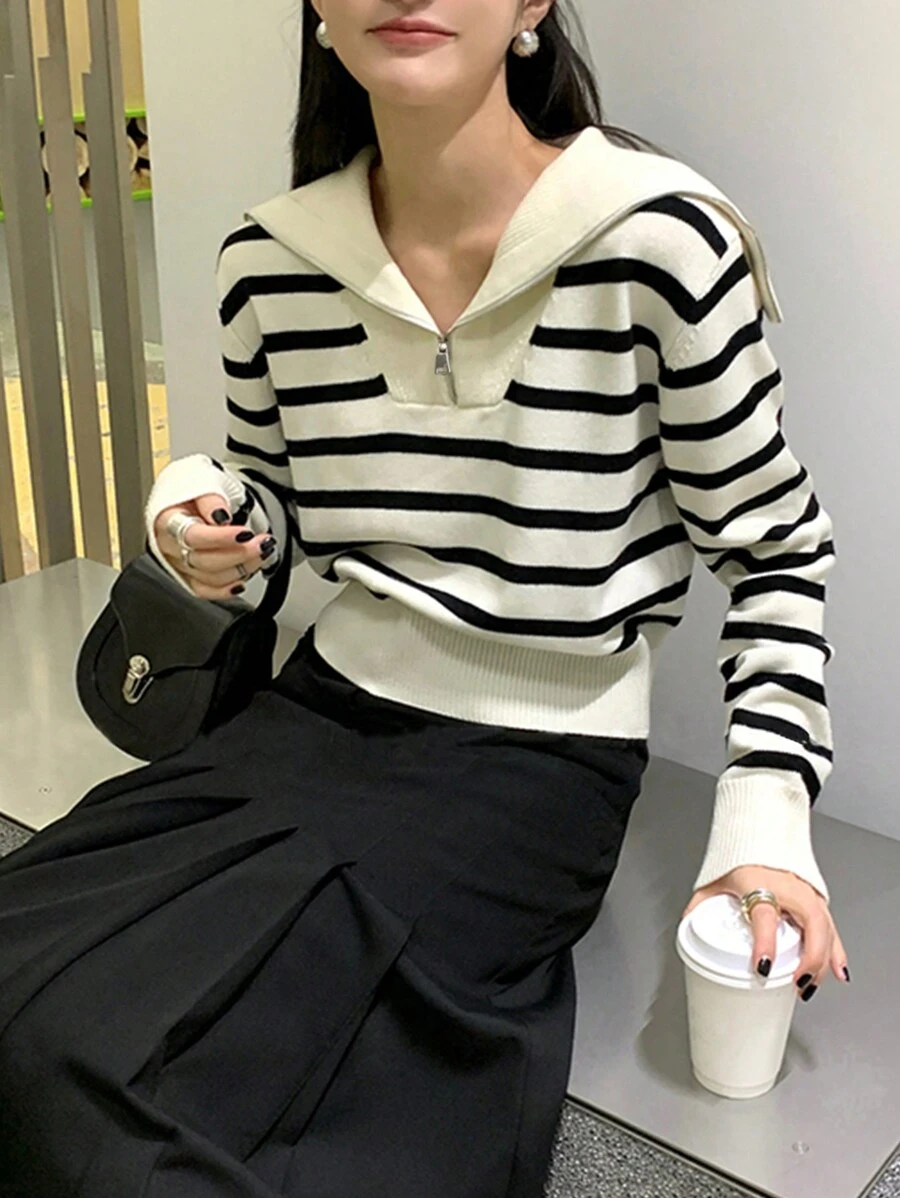 Striped Pattern Sailor Collar Sweater | SHEIN USA