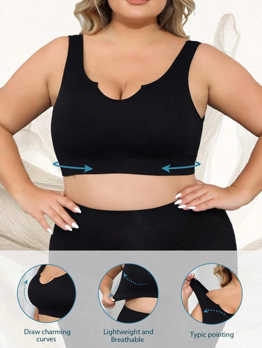 Plus Solid Notched Neck Bralette | SHEIN USA