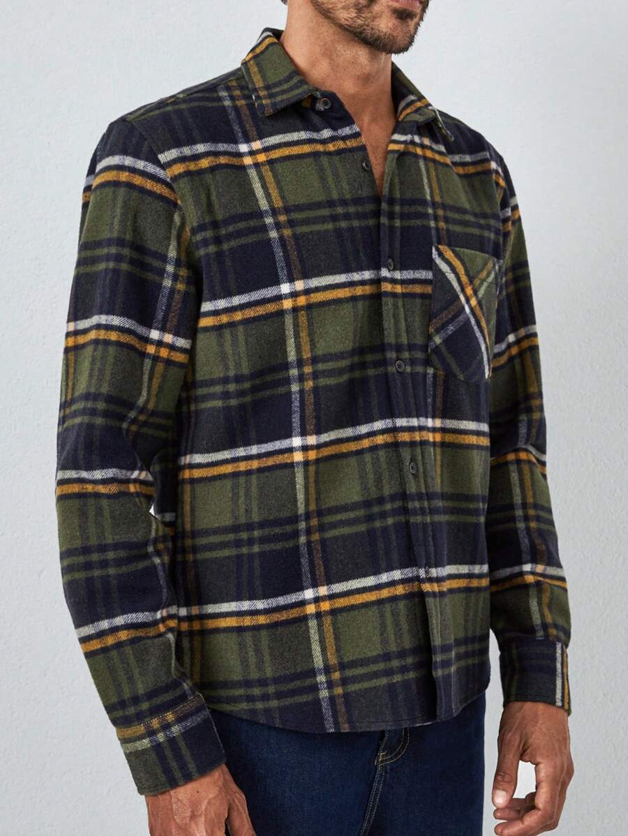 Men Plaid Print Pocket Patched Button Up Shacket | SHEIN UK