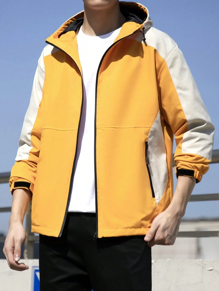 Manfinity Homme Men's Oversized Color Block Zipper Hooded Jacket ...