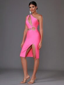 Modphy One Shoulder Cut Out Split Thigh Dress | SHEIN USA