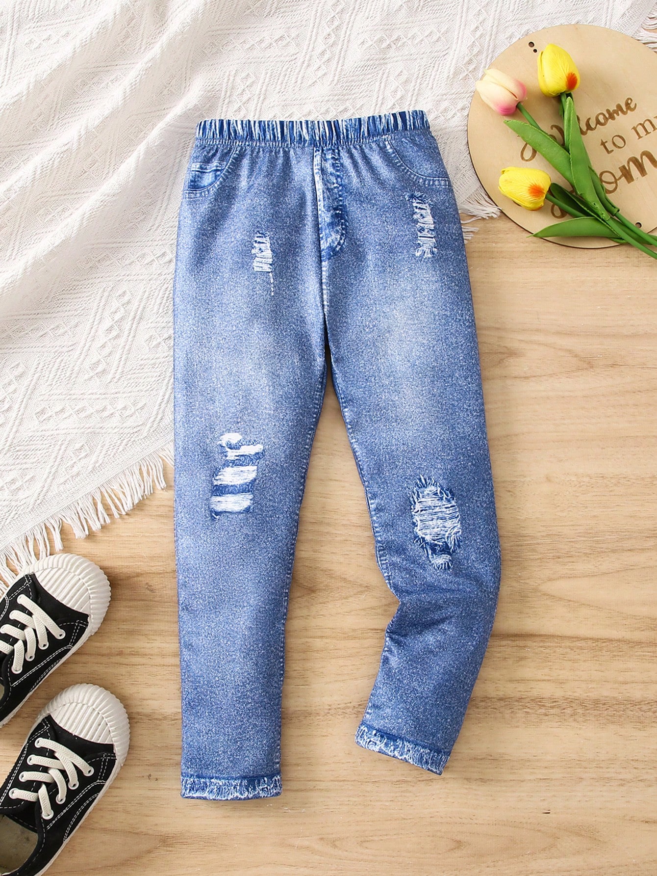 SHEIN Kids Cooltwn Young Girl Denim-Effect Leggings | SHEIN USA