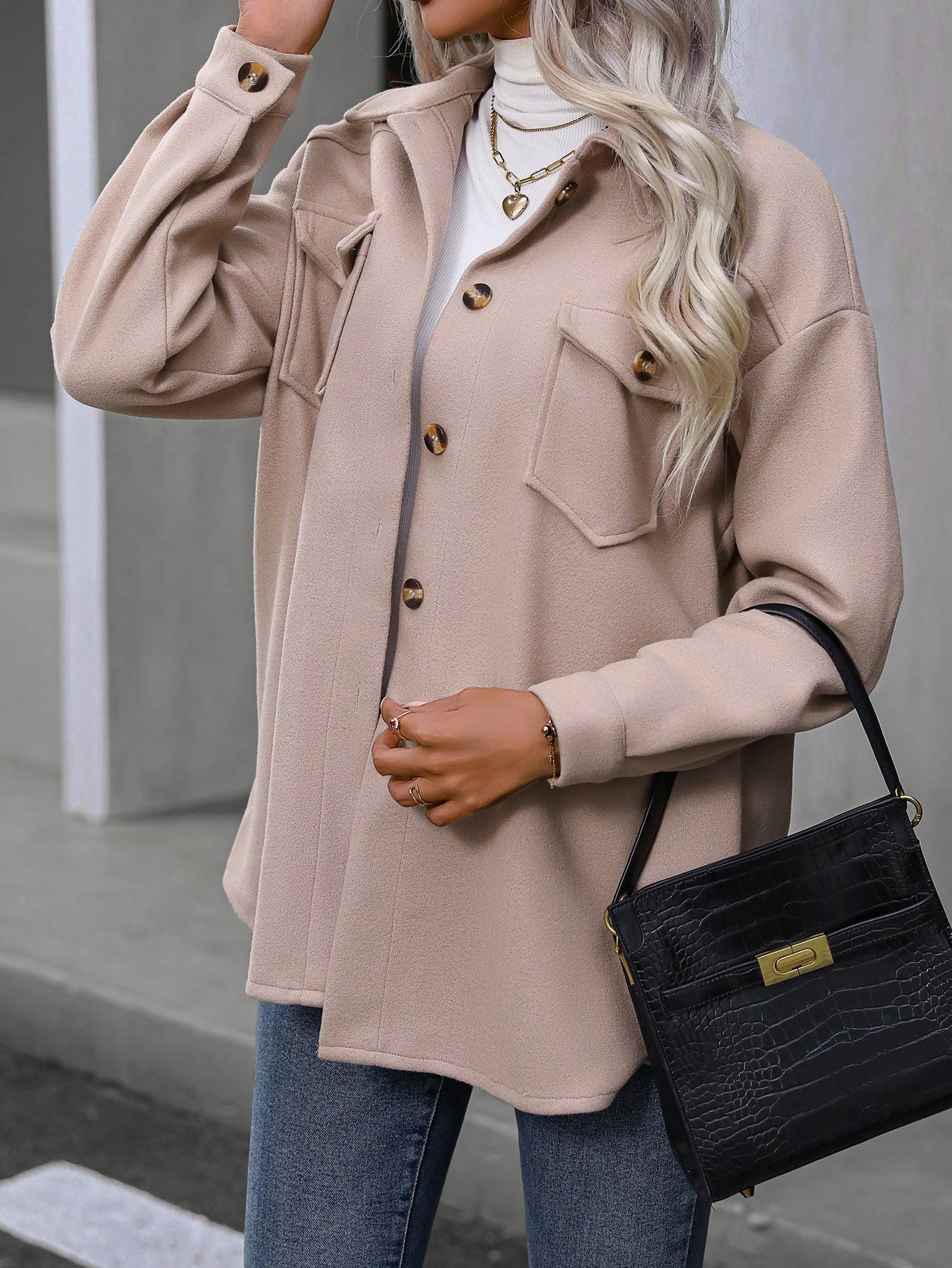 Shein Essnce Flap Pocket Drop Shoulder Button Front Overcoat Shein Usa