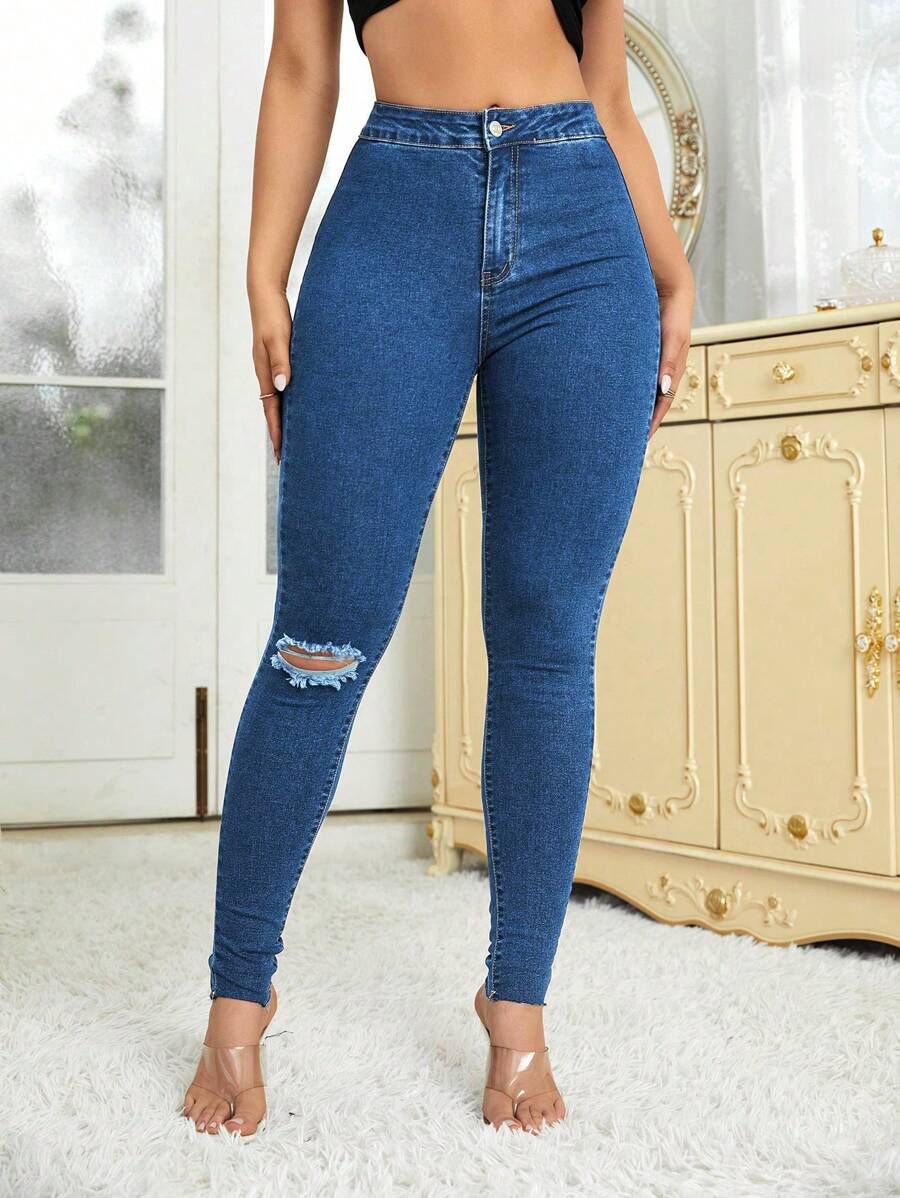 SHEIN Essnce Jeans Skinny Rasgadas | SHEIN Brasil