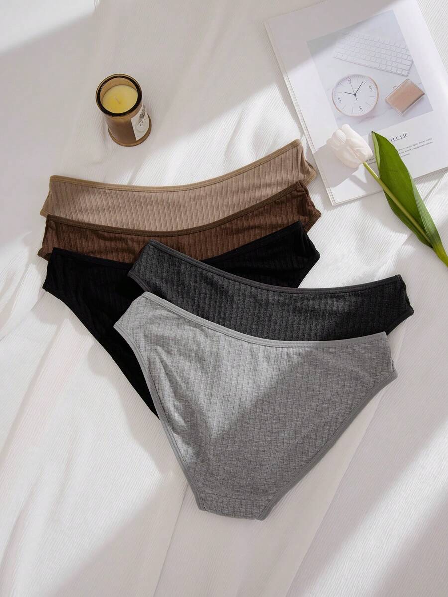 Shein Underwear&Sleepwear Basics 5pack Solid Ribbed Knit Brief | SHEIN USA