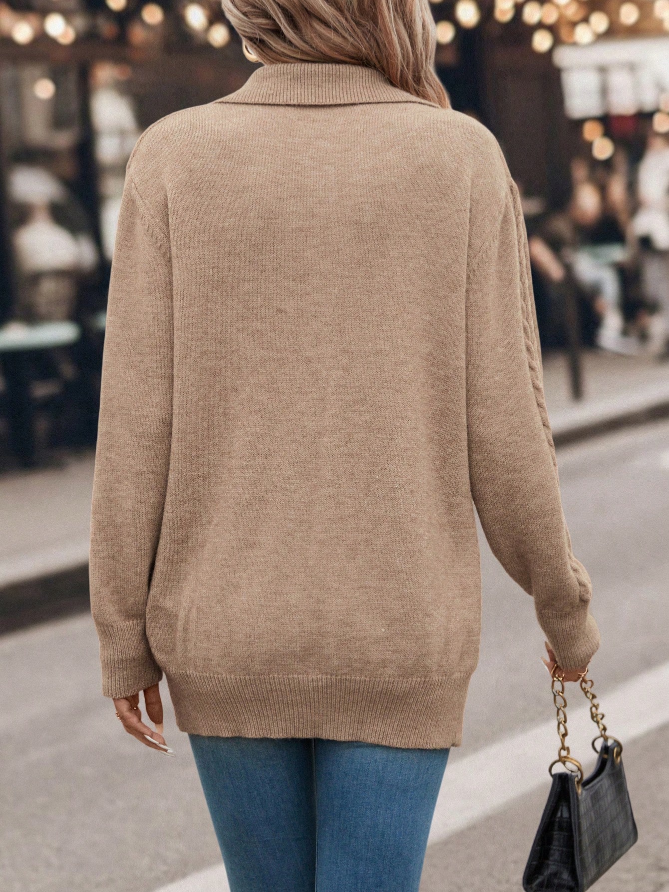 SHEIN LUNE Cable Knit Drop Shoulder Cardigan | SHEIN USA