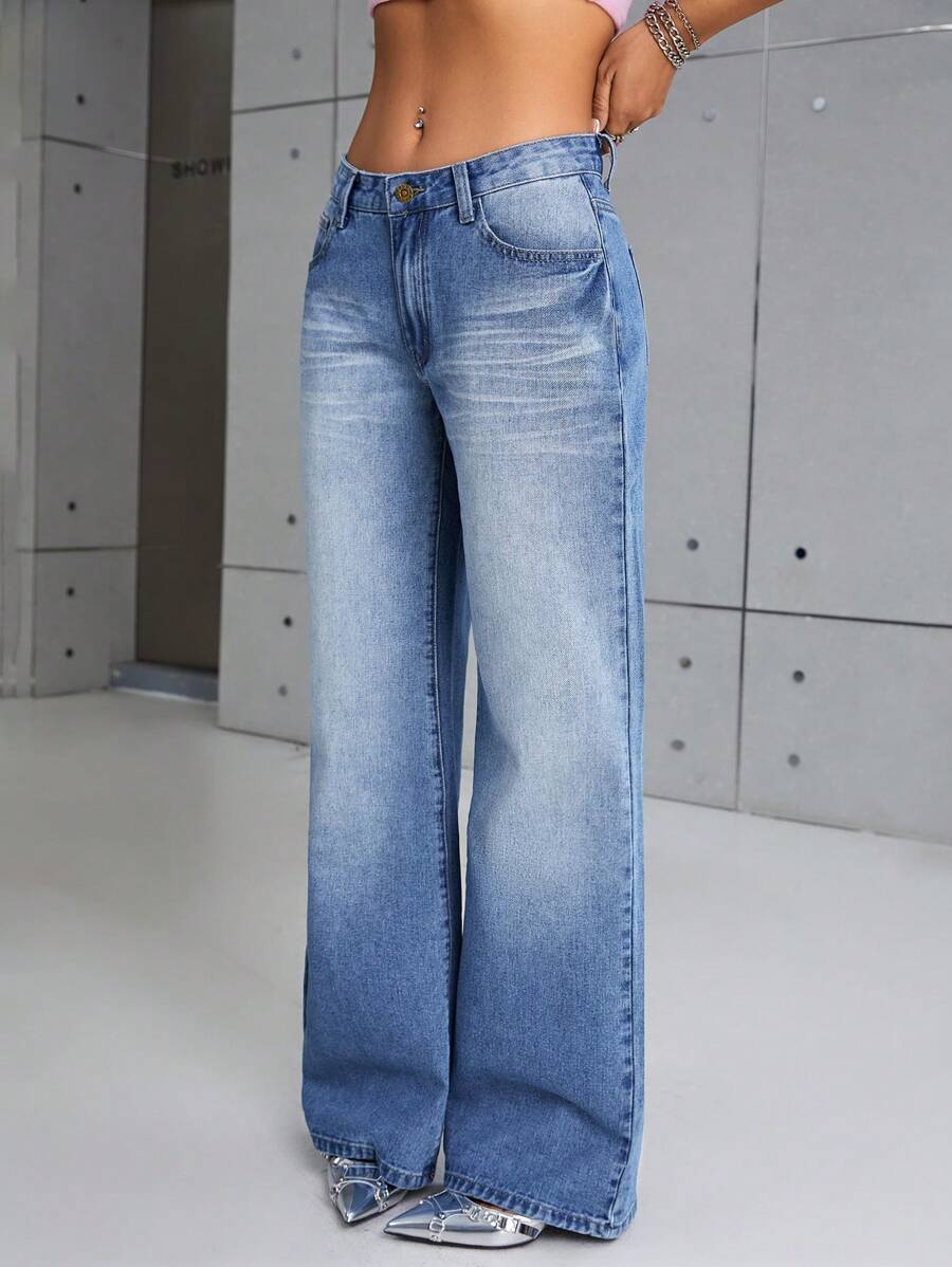 SHEIN ICON Washed Wide Leg Jeans | SHEIN USA
