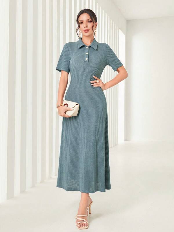 SHEIN Mulvari Solid Polo Neck Dress | SHEIN USA