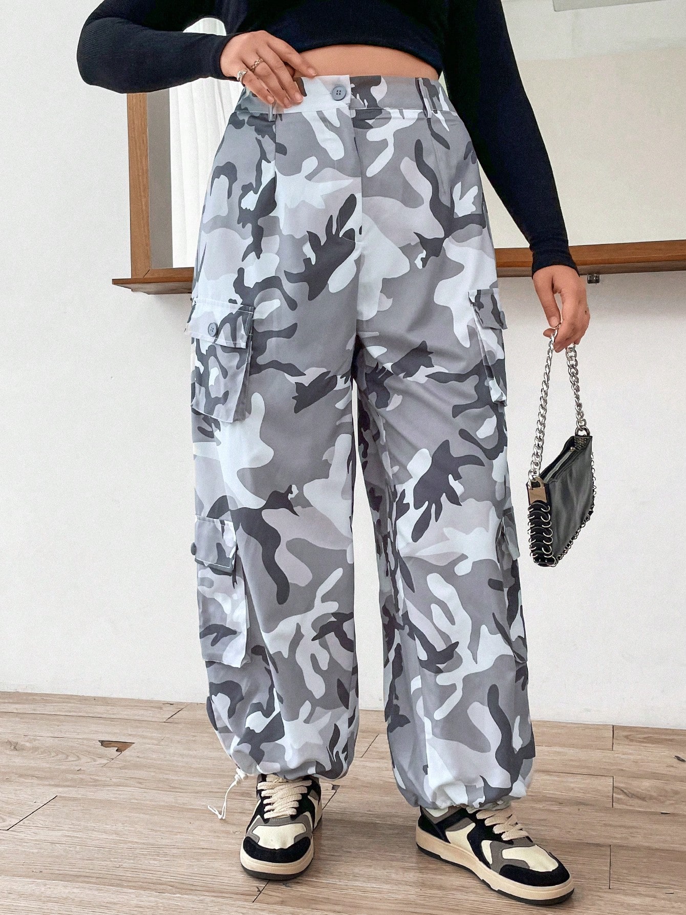 Plus Camo Print Flap Pocket Side Cargo Pants Shein Usa