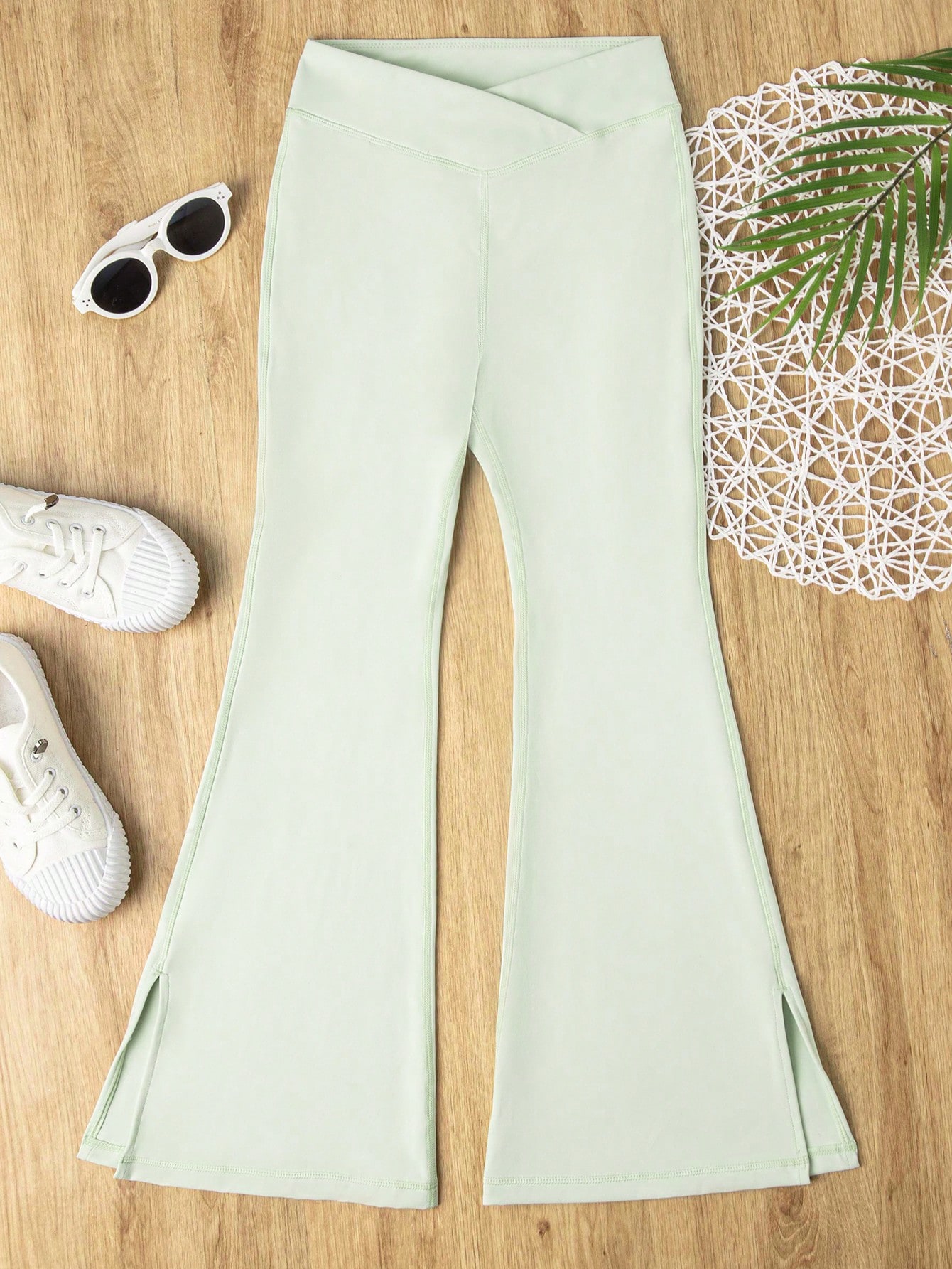 SHEIN Tween Girl Solid Split Hem Flare Leg Active Pants | SHEIN USA