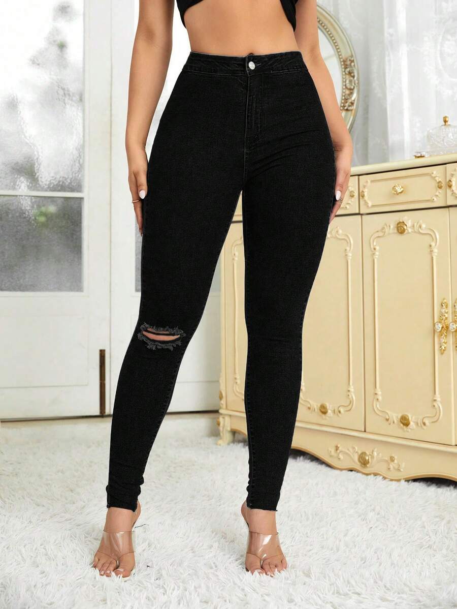 SHEIN Essnce Ripped Skinny Jeans | SHEIN USA