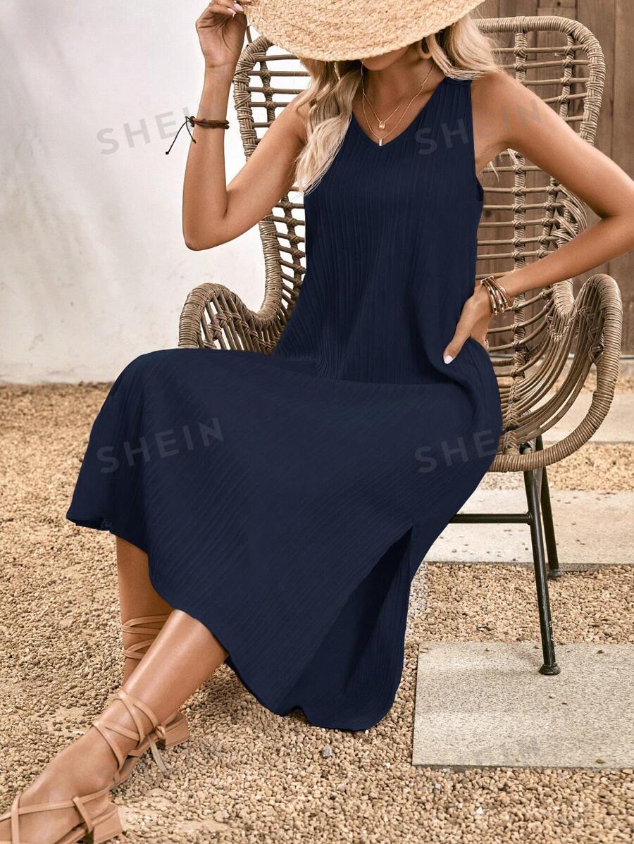 Shein Lune Spring Summer Holiday Apricot Lace Womens Long Dress