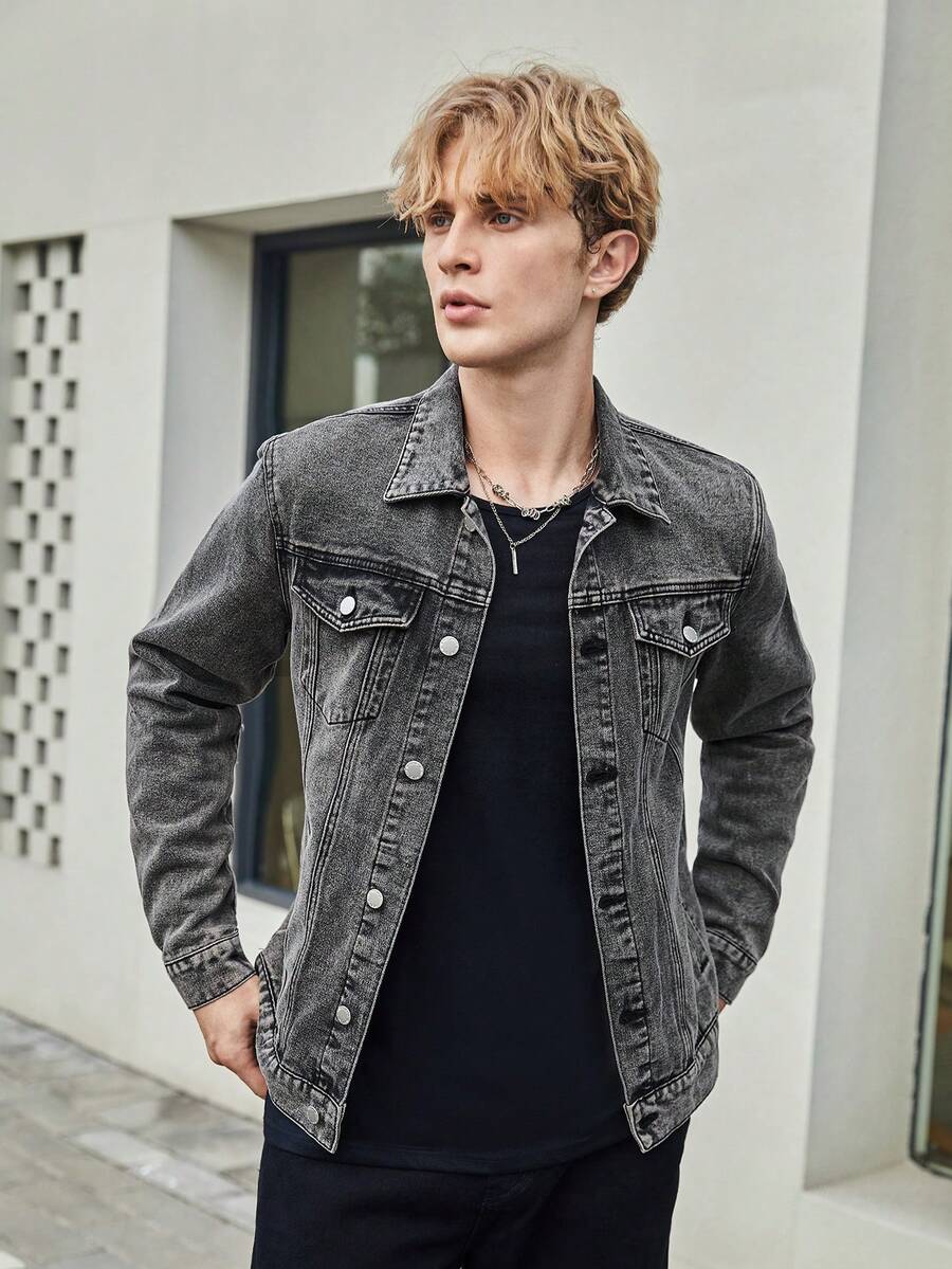 Manfinity Hypemode Men 1pc Flap Pocket Denim Jacket | SHEIN UK
