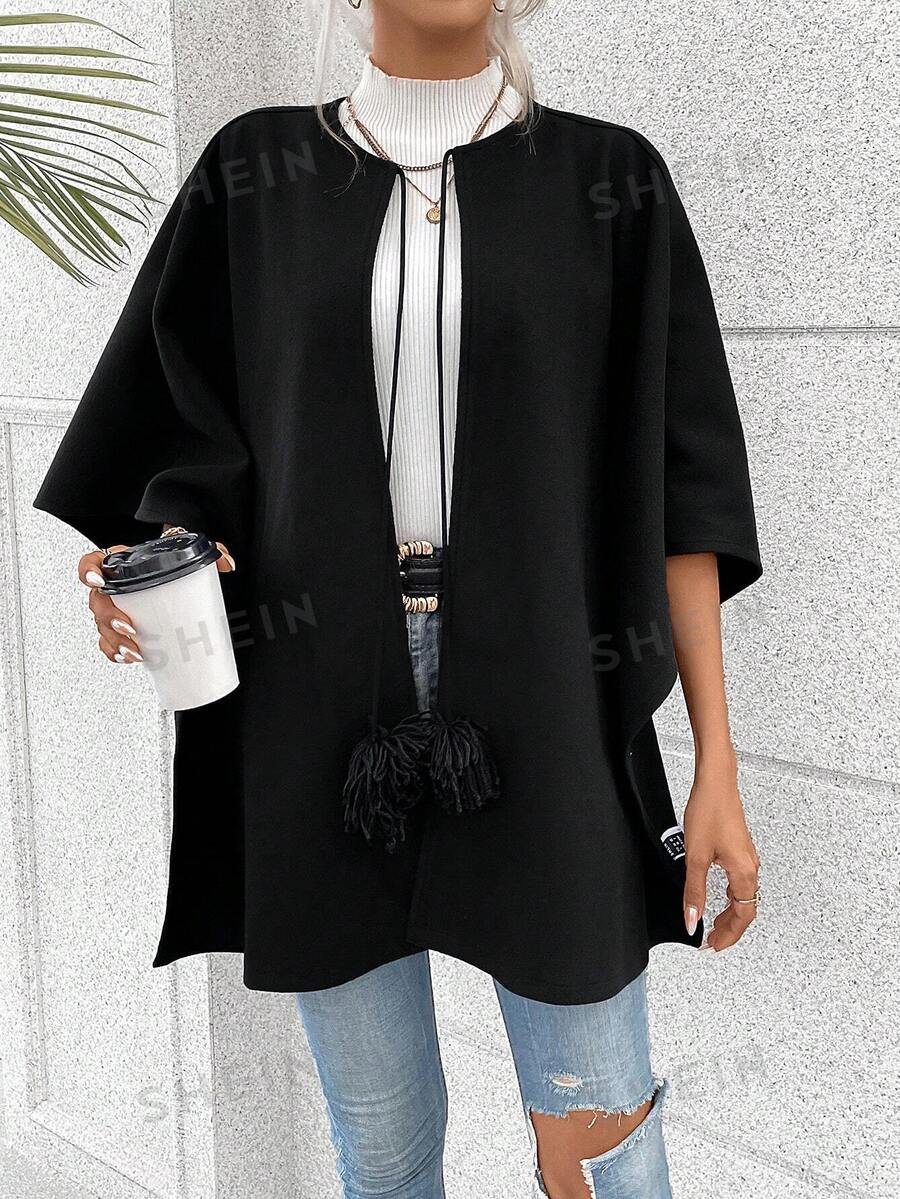 SHEIN LUNE Tie Neck Cape Overcoat | SHEIN UK