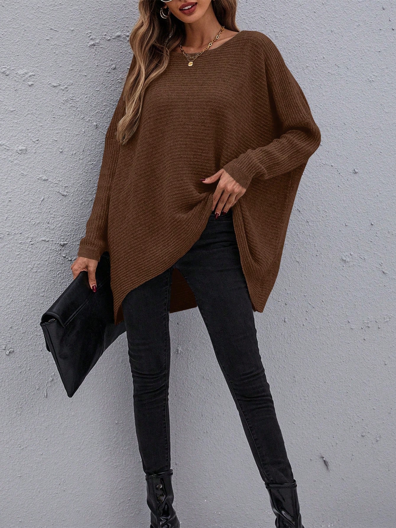 Shein Lune Solid Batwing Sleeve High Low Hem Sweater Shein Usa