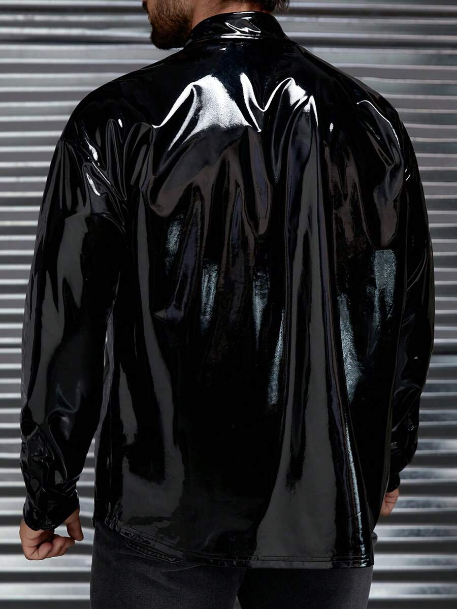 Manfinity Homme Men's Oversized Pu Leather Jacket With Flap Pockets ...