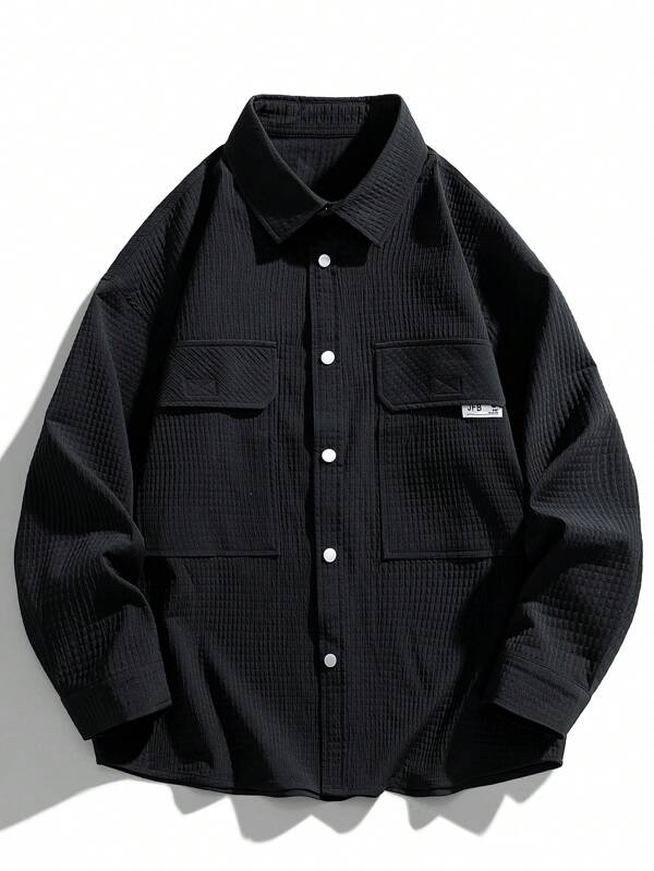 Men Letter Patched Detail Flap Pocket Drop Shoulder Shacket | SHEIN USA