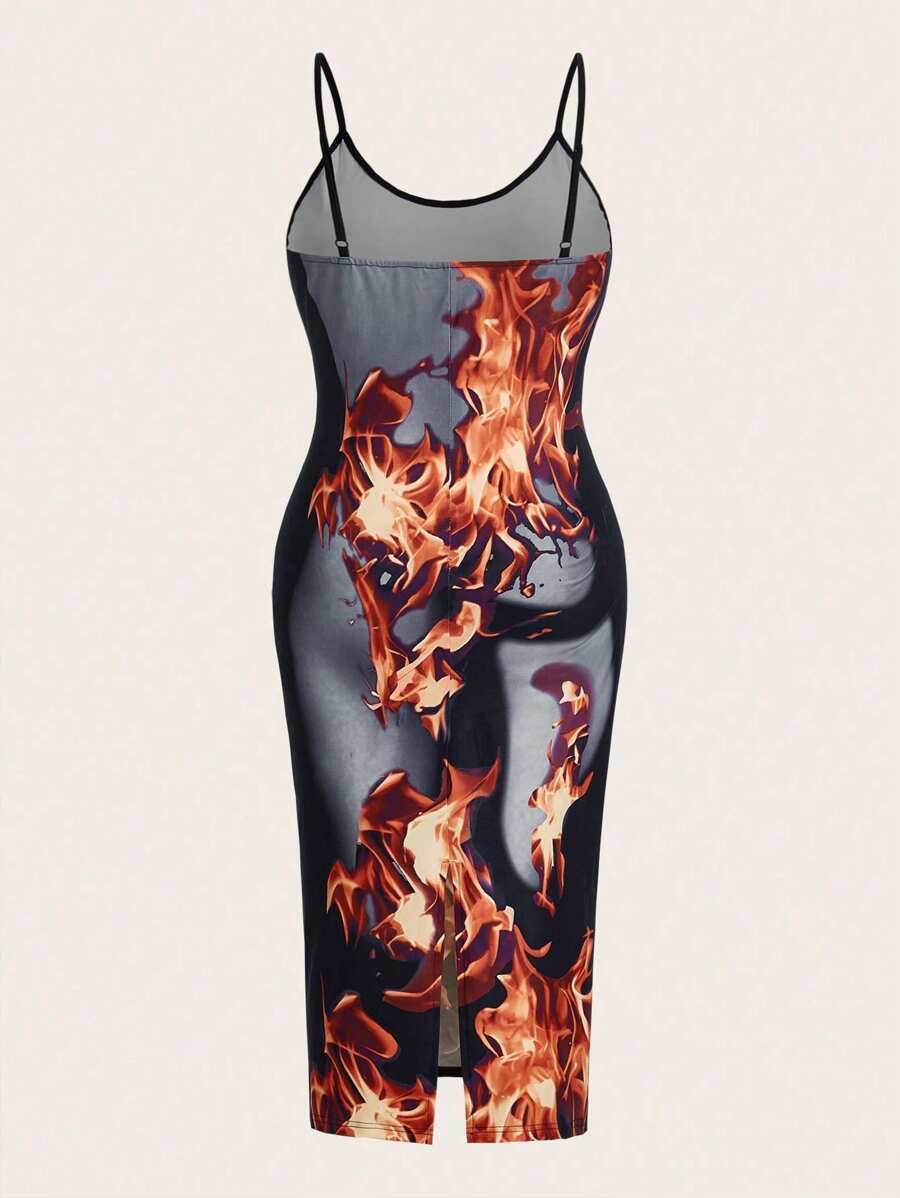 SHEIN ICON Plus Fire Print Cami Bodycon Dress | SHEIN USA