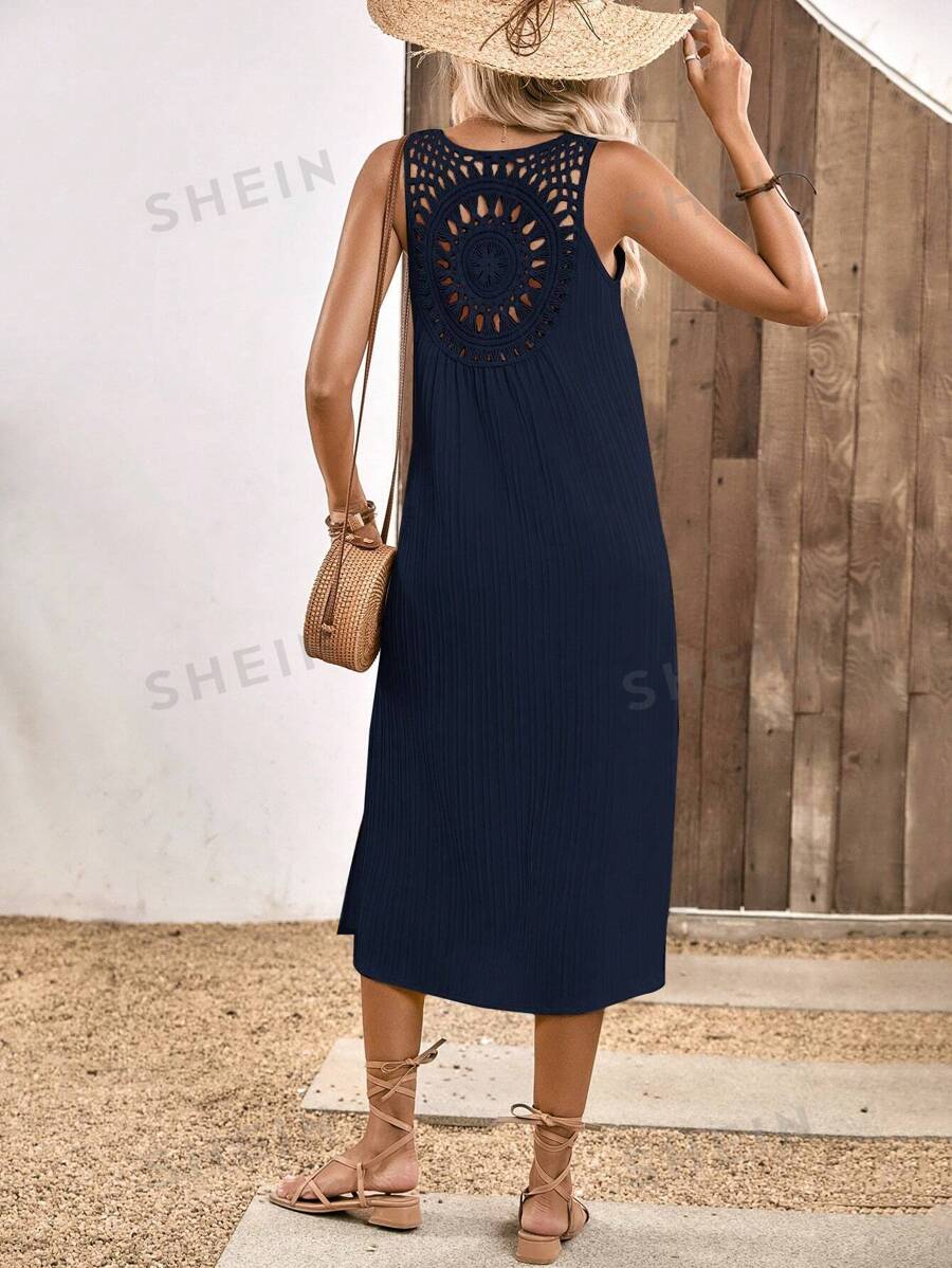 Shein Lune Spring Summer Holiday Apricot Lace Womens Long Dress