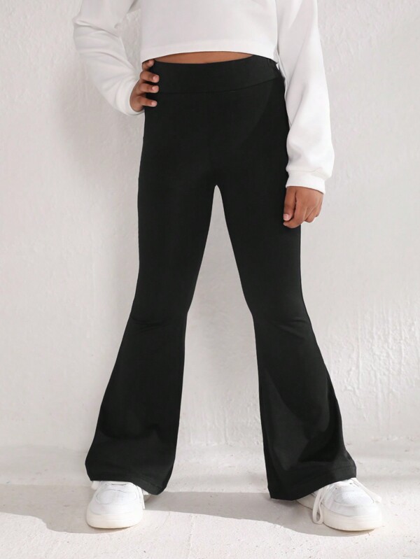 Tween Girl Solid Flare Leg Active Pants | SHEIN USA