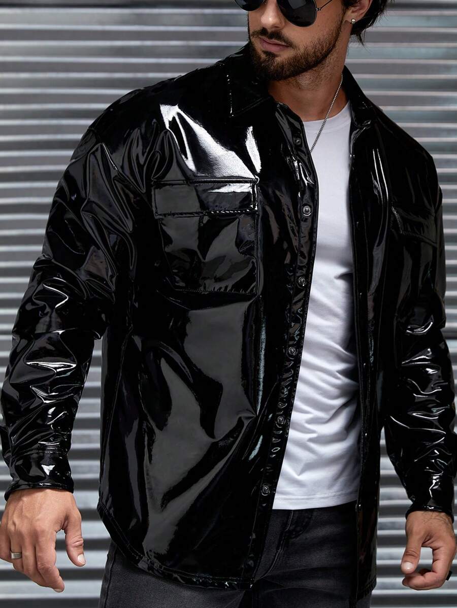 Manfinity Homme Men's Oversized Pu Leather Jacket With Flap Pockets ...