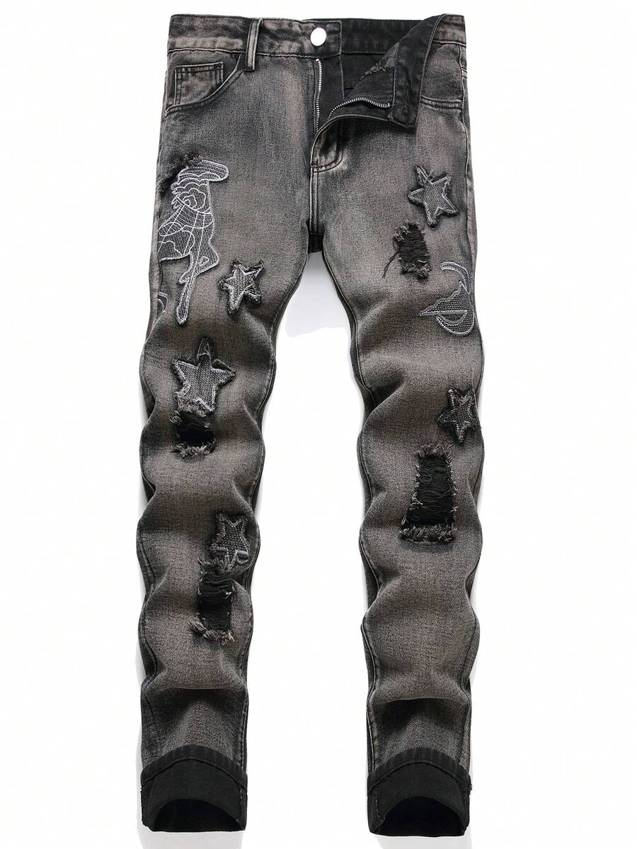 Men Star & Horse Patched Ripped Jeans | SHEIN USA
