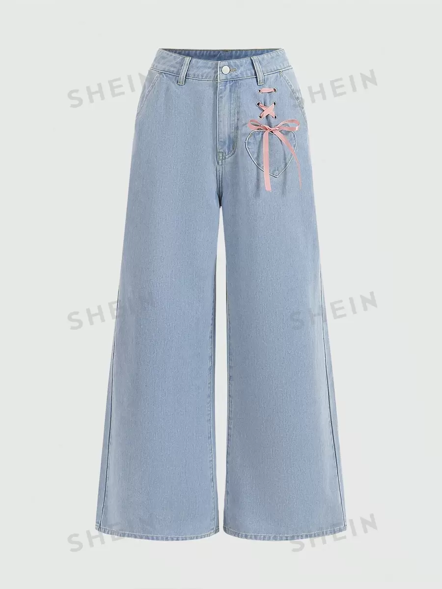 ROMWE Kawaii Lace Up Front Wide Leg Jeans for Sale Australia| New ...