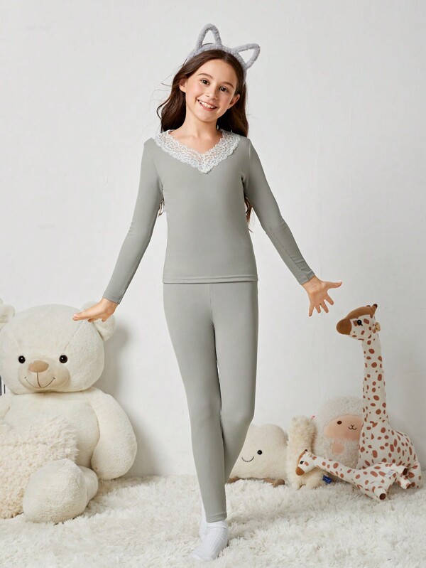 Tween Girl Lace-fitted Warm Underwear Set | SHEIN JAPAN