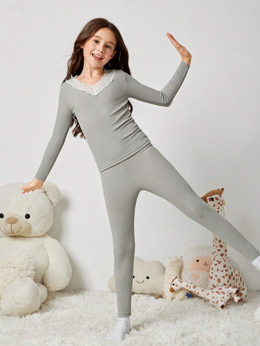 Tween Girl Lace-fitted Warm Underwear Set | SHEIN JAPAN