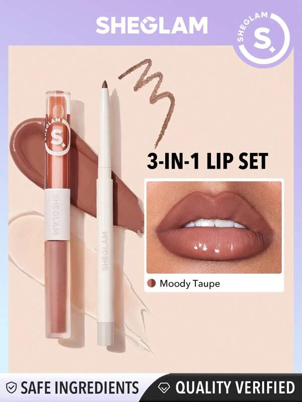 SHEGLAM Soft 90'S Glam Lip Liner And Lip Duo Set-Moody Taupe Lip Set 3 ...