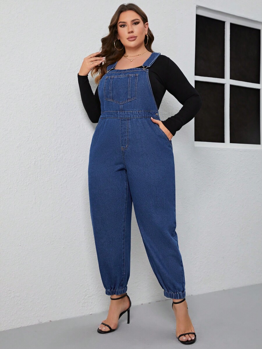 SHEIN LUNE Plus Slant Pocket Denim Overalls Without Tee | SHEIN USA