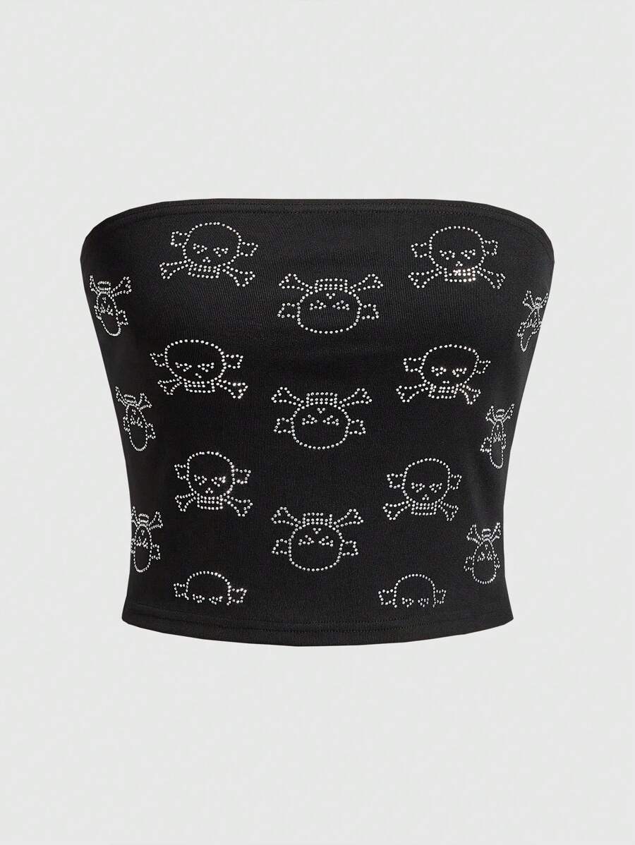 ROMWE Grunge Punk Skull Rhinestone Tube Top | SHEIN USA