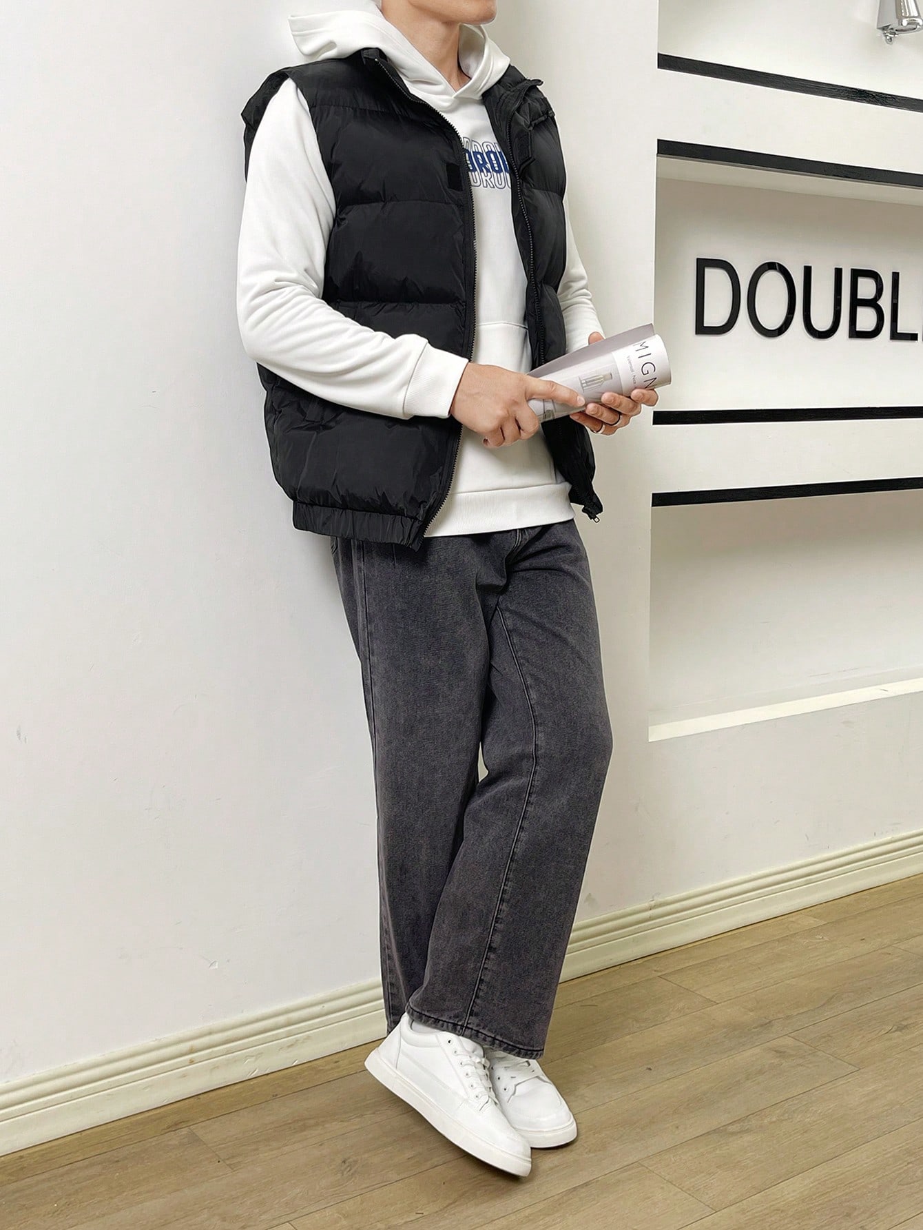 Manfinity Hypemode Loose Fit Men's Sleeveless Puffer Jacket With Letter ...