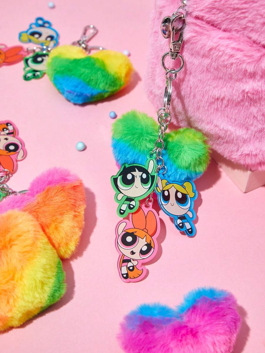 THE POWERPUFF GIRLS X SHEIN Cartoon Character Heart Shape Fluffy ...