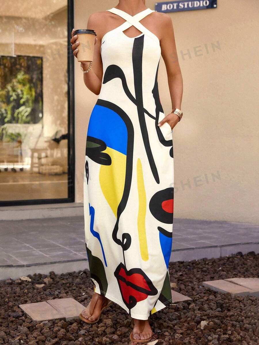 SHEIN LUNE Women's Summer Casual & Vacation Criss-Cross Neckline Shift ...