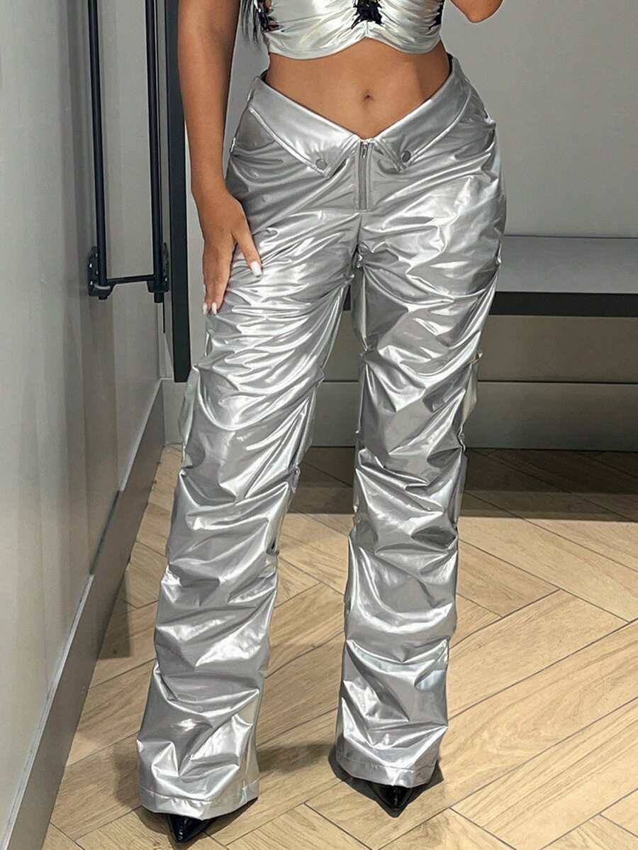 SHEIN ICON Solid Ruched Zip Up Pants | SHEIN USA
