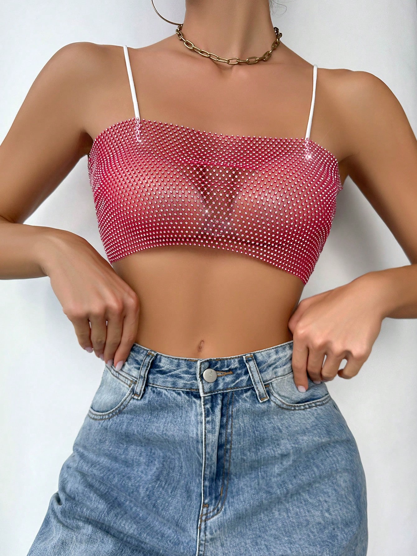 Shein Bae Rhinestone Detail Crop Cami Top Without Bra Shein Usa