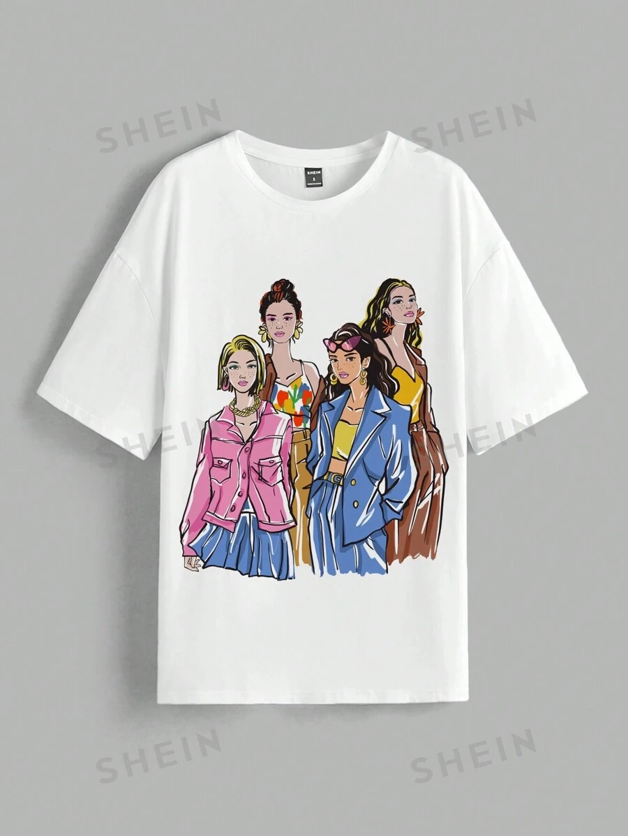 SHEIN Essnce Casual Minimalist Fashion Portrait Oversized Crew Neck ...