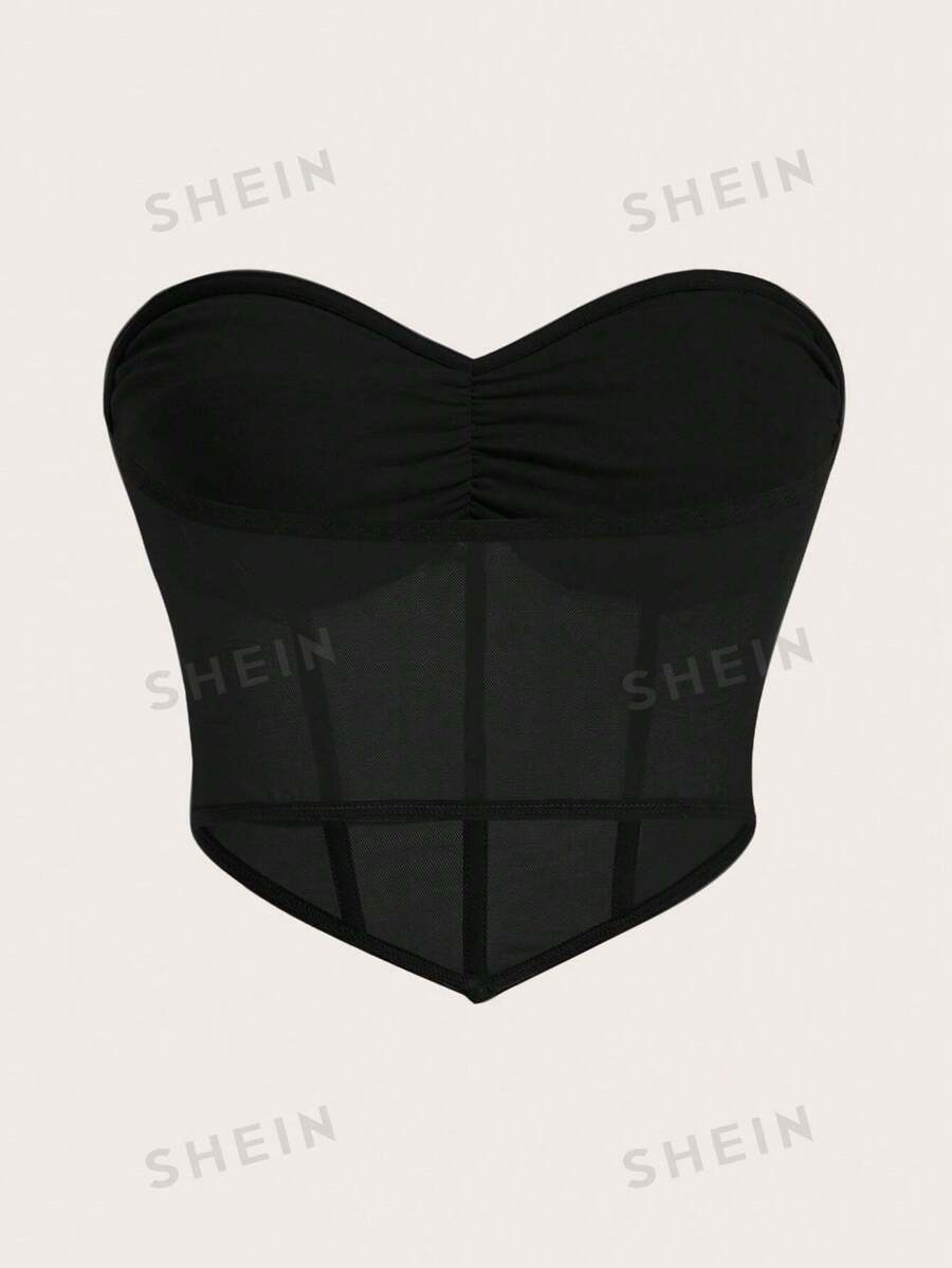 Shein Icon Ruched Bandana Hem Mesh Tube Black Corset Top Shein Uk