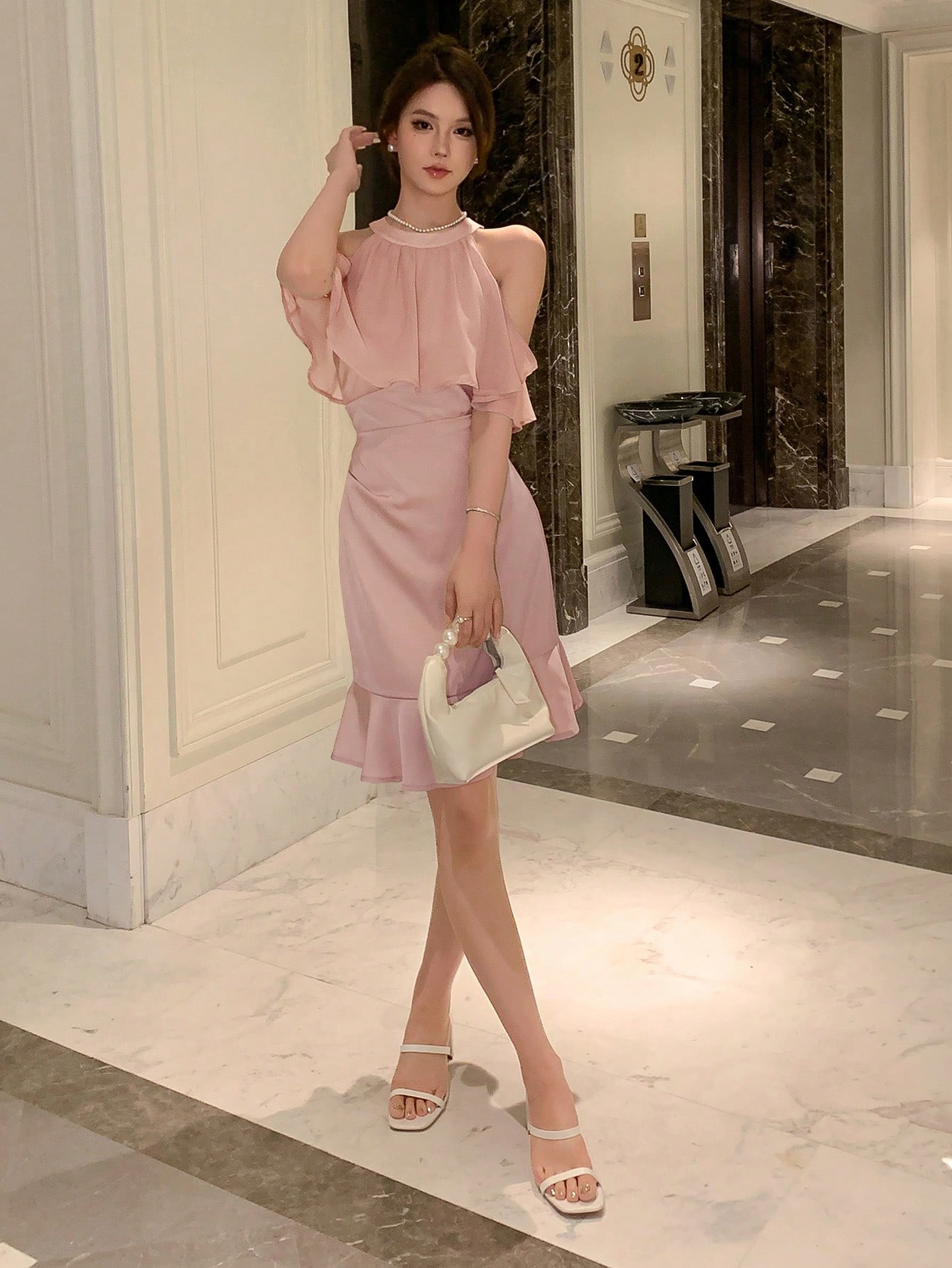 DAZY Solid Ruffle Hem Cold Shoulder Dress | SHEIN USA