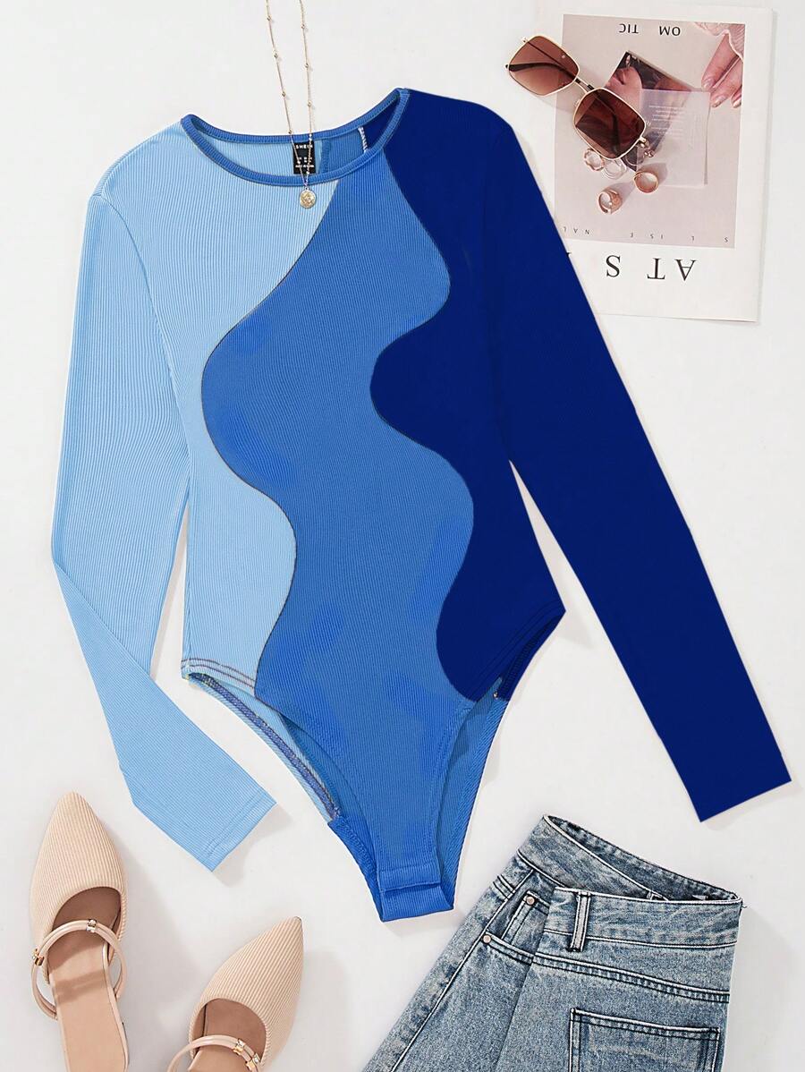 Flirla Color Block Ribbed Knit Bodysuit | SHEIN USA