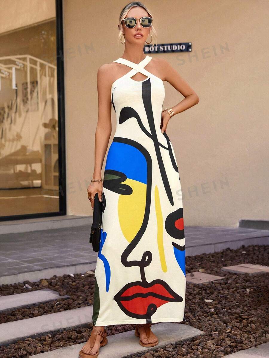 SHEIN LUNE Women's Summer Casual & Vacation Criss-Cross Neckline Shift ...