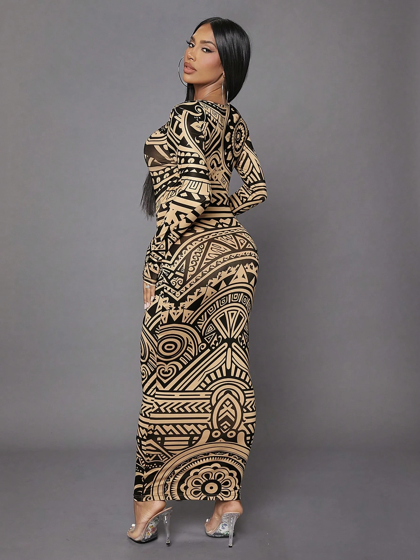 SHEIN SXY Geo Print Scoop Neck Bodycon Dress Party Outfit Sexy Outfit ...