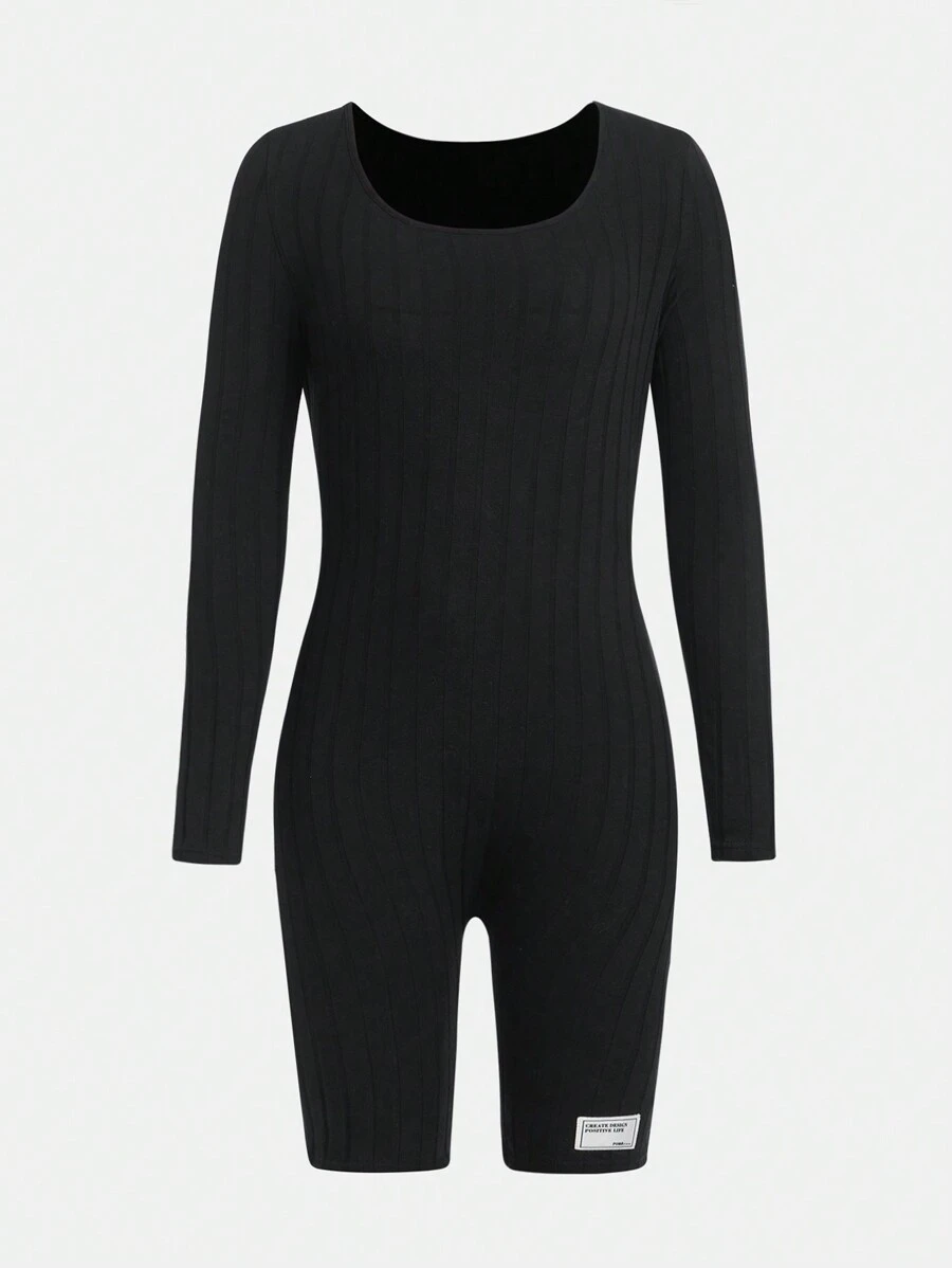 Teen Girl Letter Patched Detail Unitard Romper | SHEIN USA