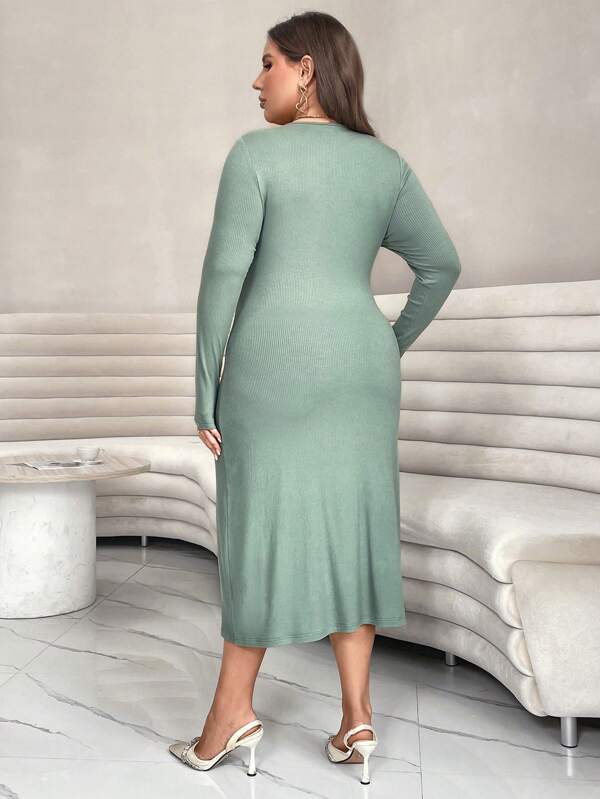 SHEIN Essnce Plus Twist Front Ribbed Knit Dress | SHEIN USA